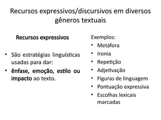 AULA DE GÊNEROS TEXTUAIS - RECURSOS EXPRESSIVOS E DISCURSIVOS | PPTX