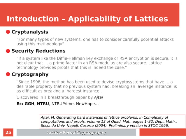Introduction Lattice Based Cryptography