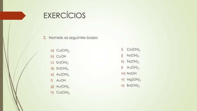 Funções inorgânicas - Nomenclatura de ácidos e bases | PPT