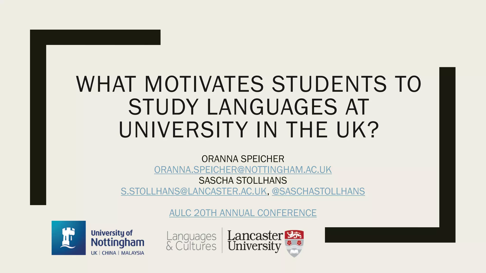 AULC 2019 Speicher Stollhans: What motivates students to study ...