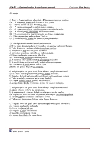 Aulão adjunto x complemento com gabarito | PDF