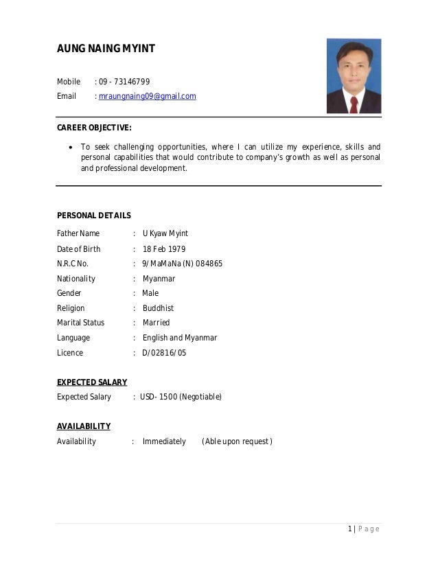 Aung Naing Myint Cv pdf Aung Naing Myint Cv pdf