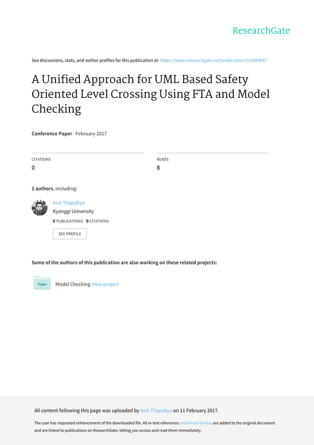 A unified approach for uml based safety oriented level crossing using fta and model checking | PDF