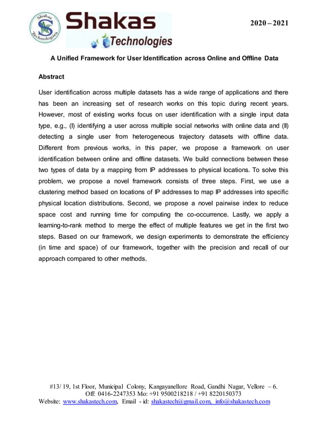 A unified framework for user identification across online and offline data | PDF