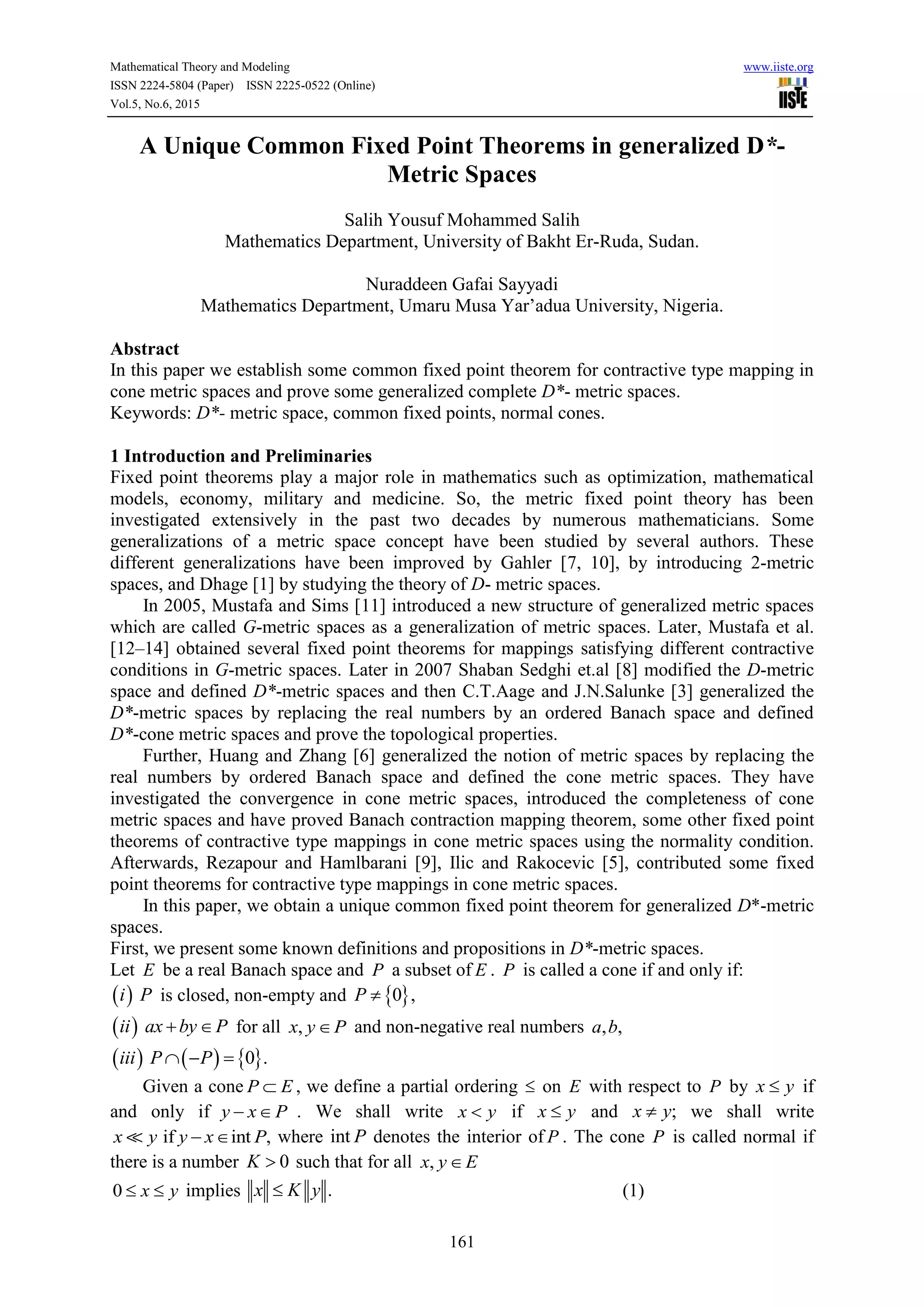 A unique common fixed point theorems in generalized d | PDF