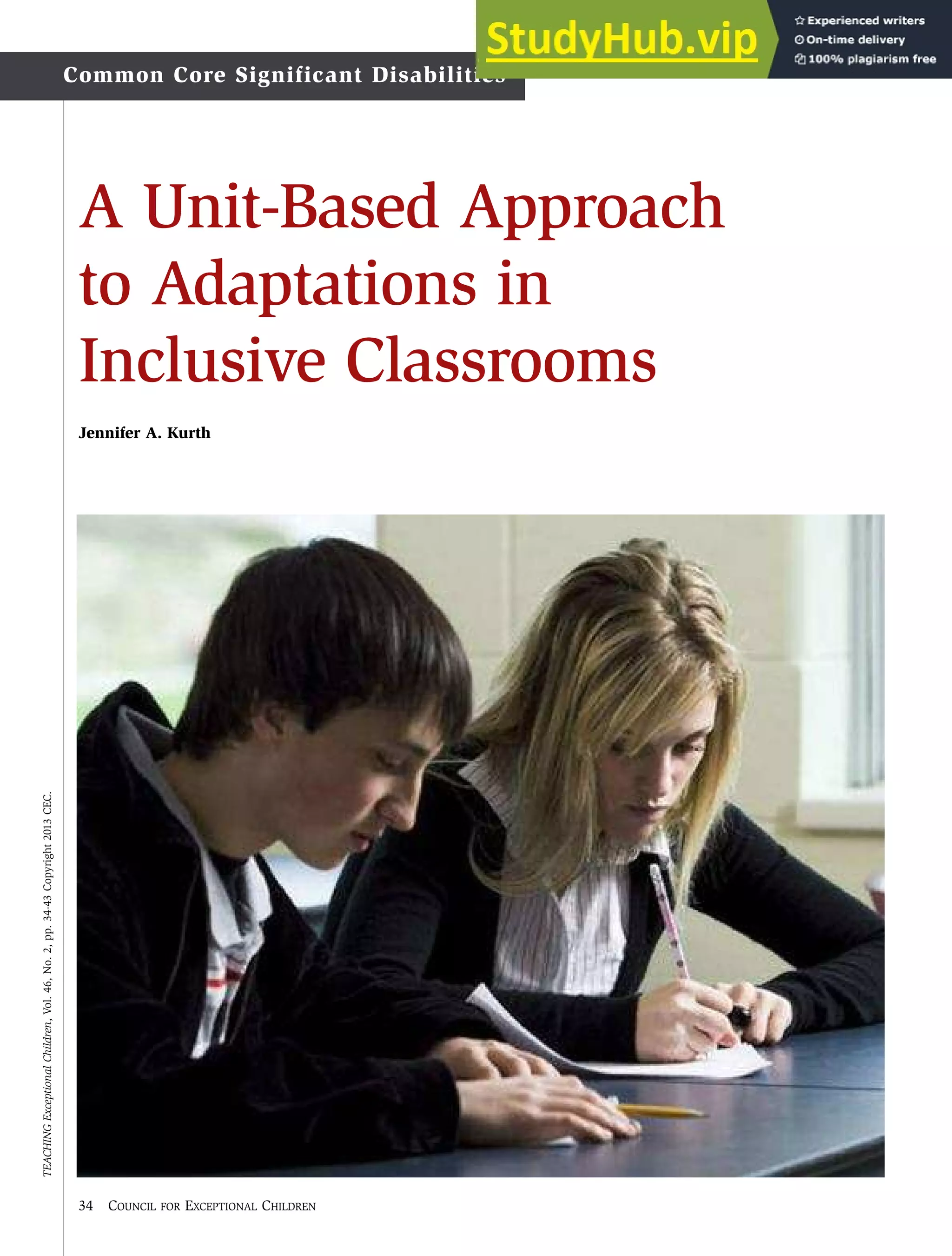 A Unit-Based Approach To Adaptations In Inclusive Classrooms | PDF