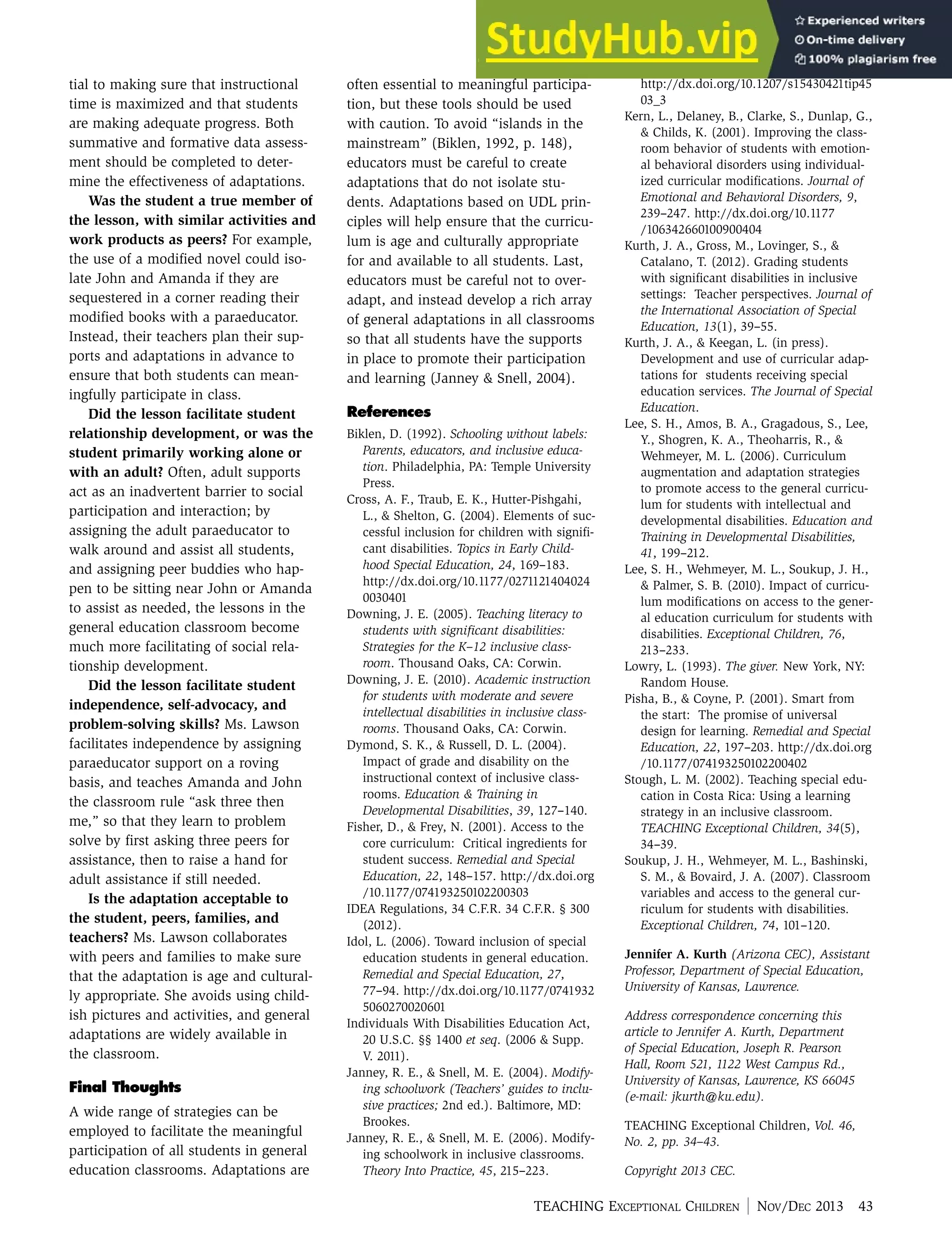 A Unit-Based Approach To Adaptations In Inclusive Classrooms | PDF