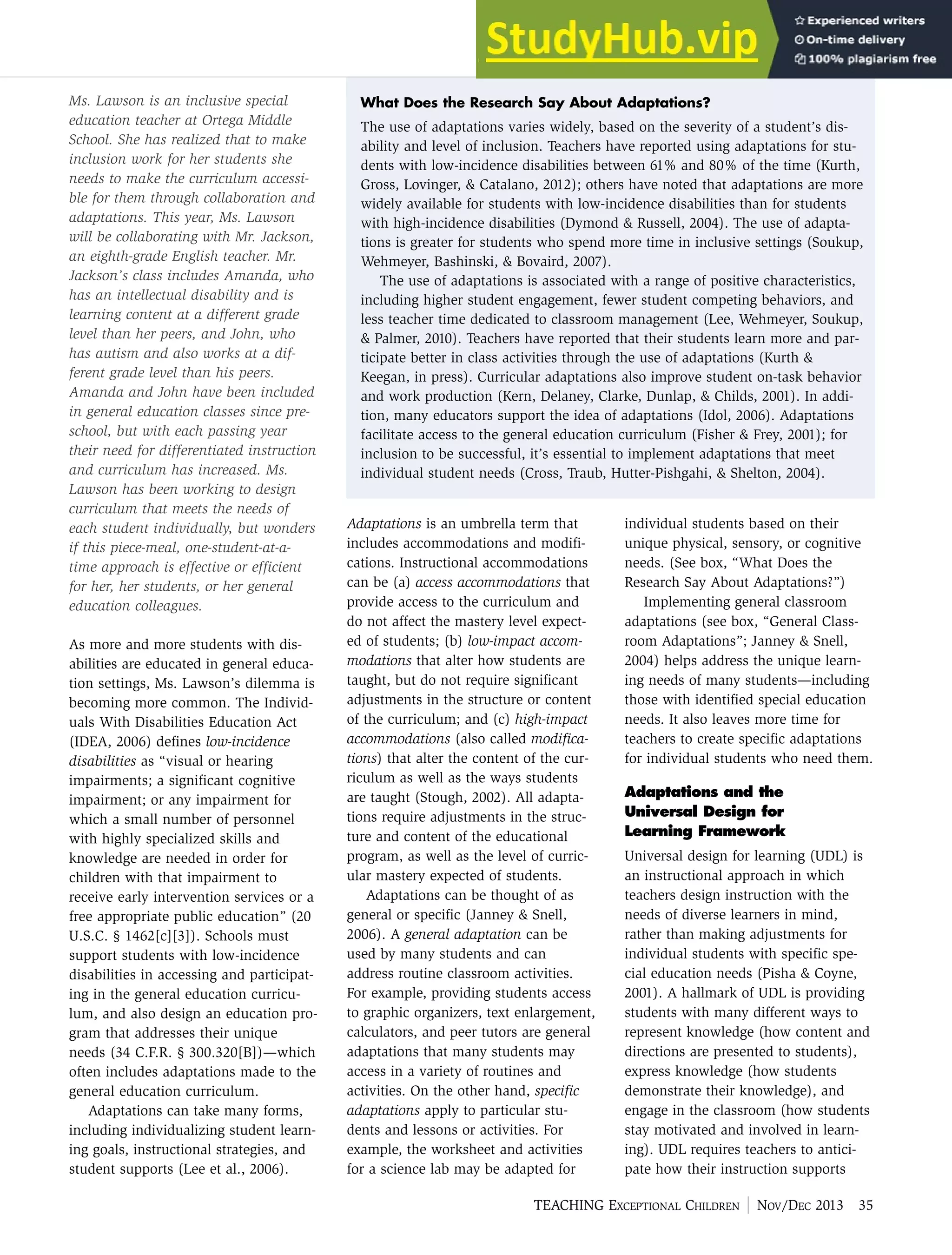 A Unit-Based Approach To Adaptations In Inclusive Classrooms | PDF