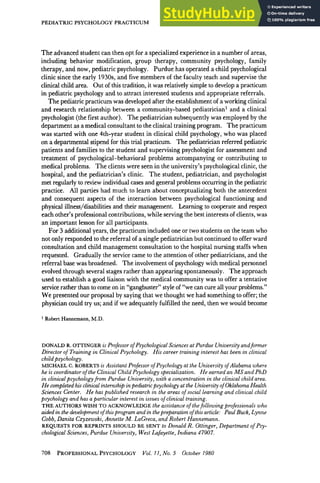 A University-Based Predoctoral Practicum In Pediatric Psychology | PDF