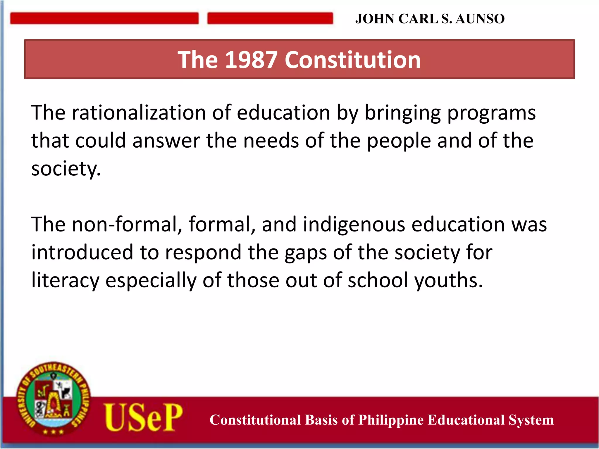 Constitutional Basis of Philippine Educational System | PPTX
