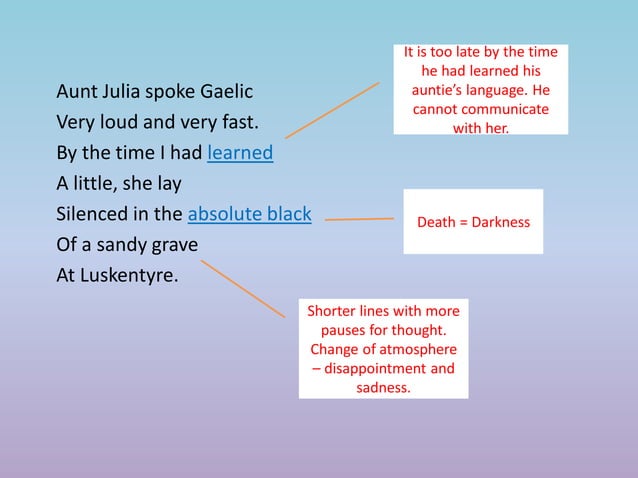 Notes on the Poem Aunt Julia by Norman McCaig | PPT