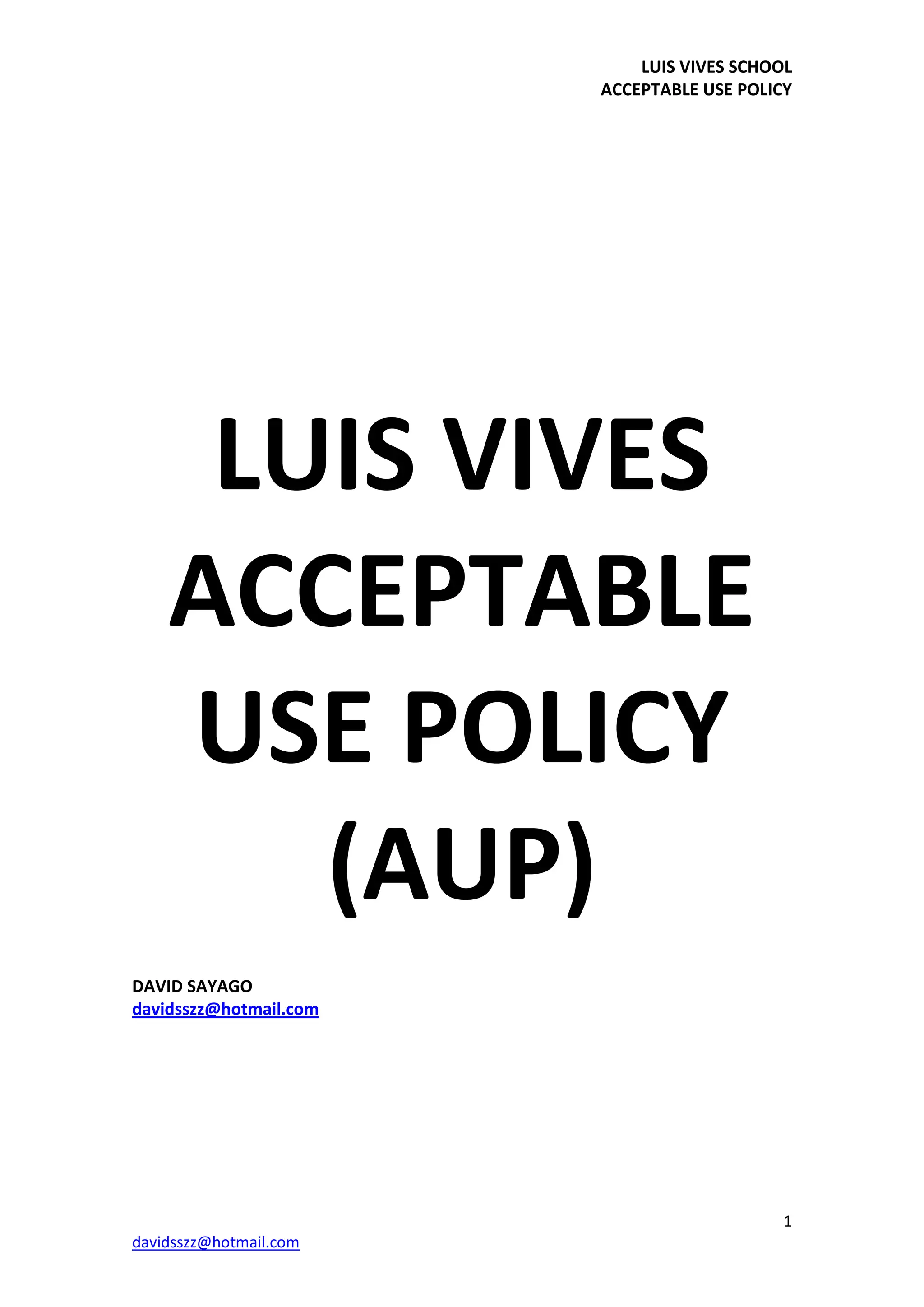 Aup david.sayago | PDF | Internet Safety | Parenting