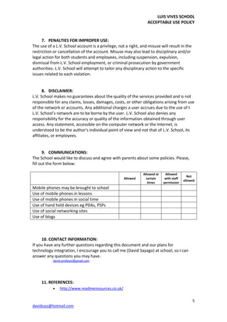 Aup david.sayago | PDF | Internet Safety | Parenting