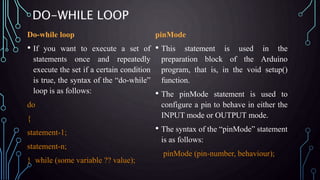 Arduino: On-board components description, IDE and Programming | PPTX