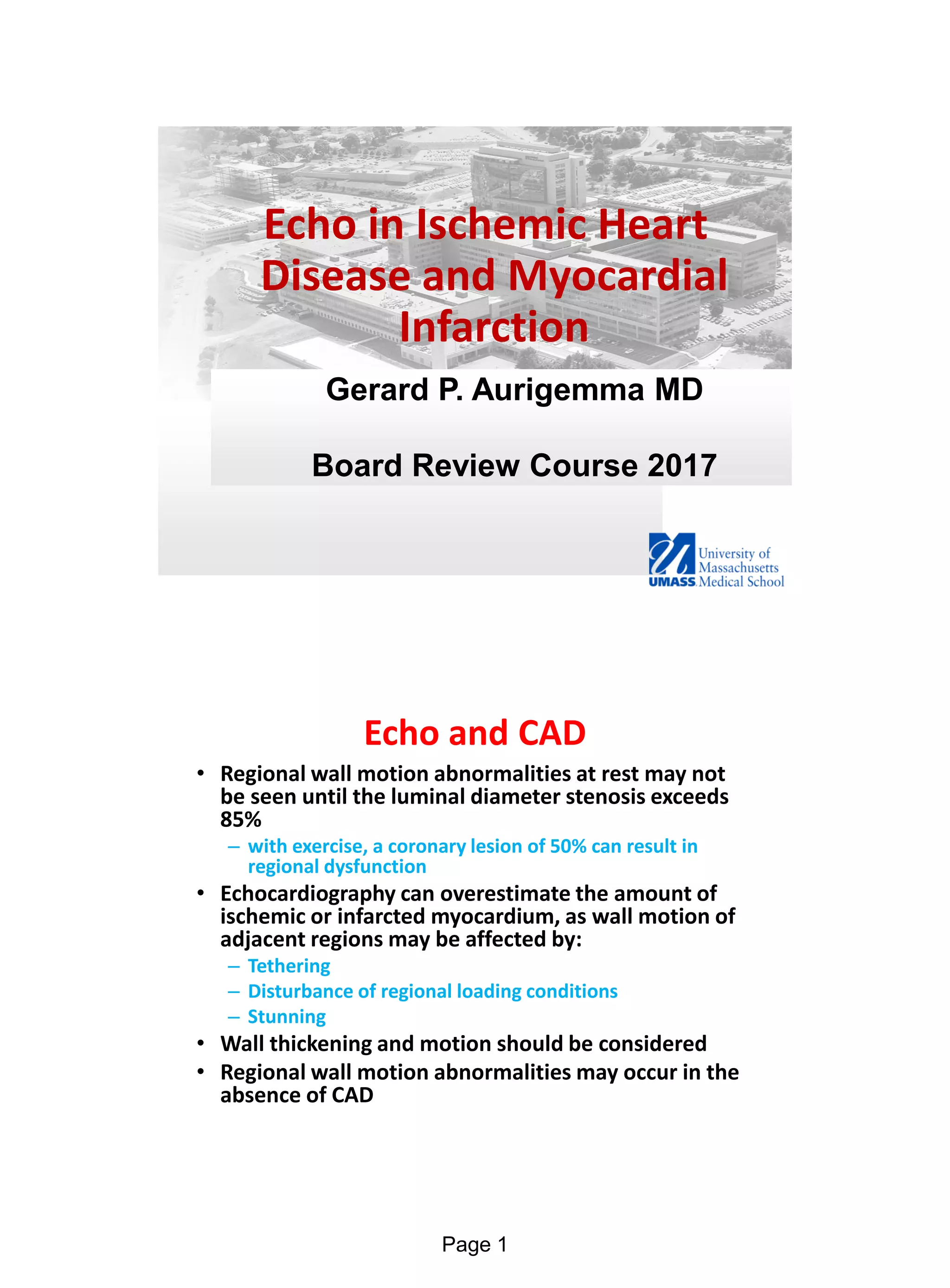 Echo in ischaemic heart disease and Myocardial infarction | PDF