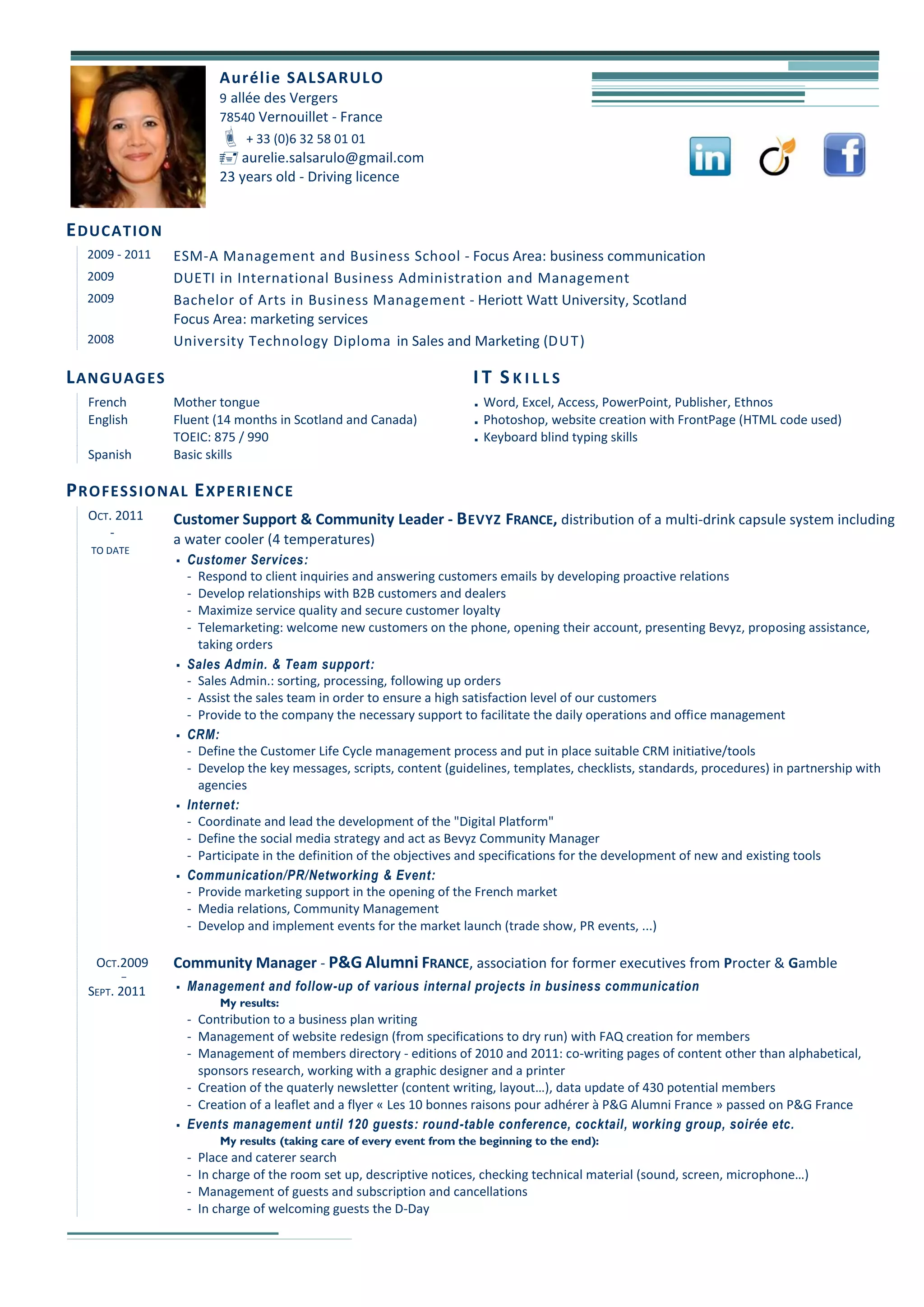 CV Aurélie Salsarulo | PDF | Business | Business and Finance