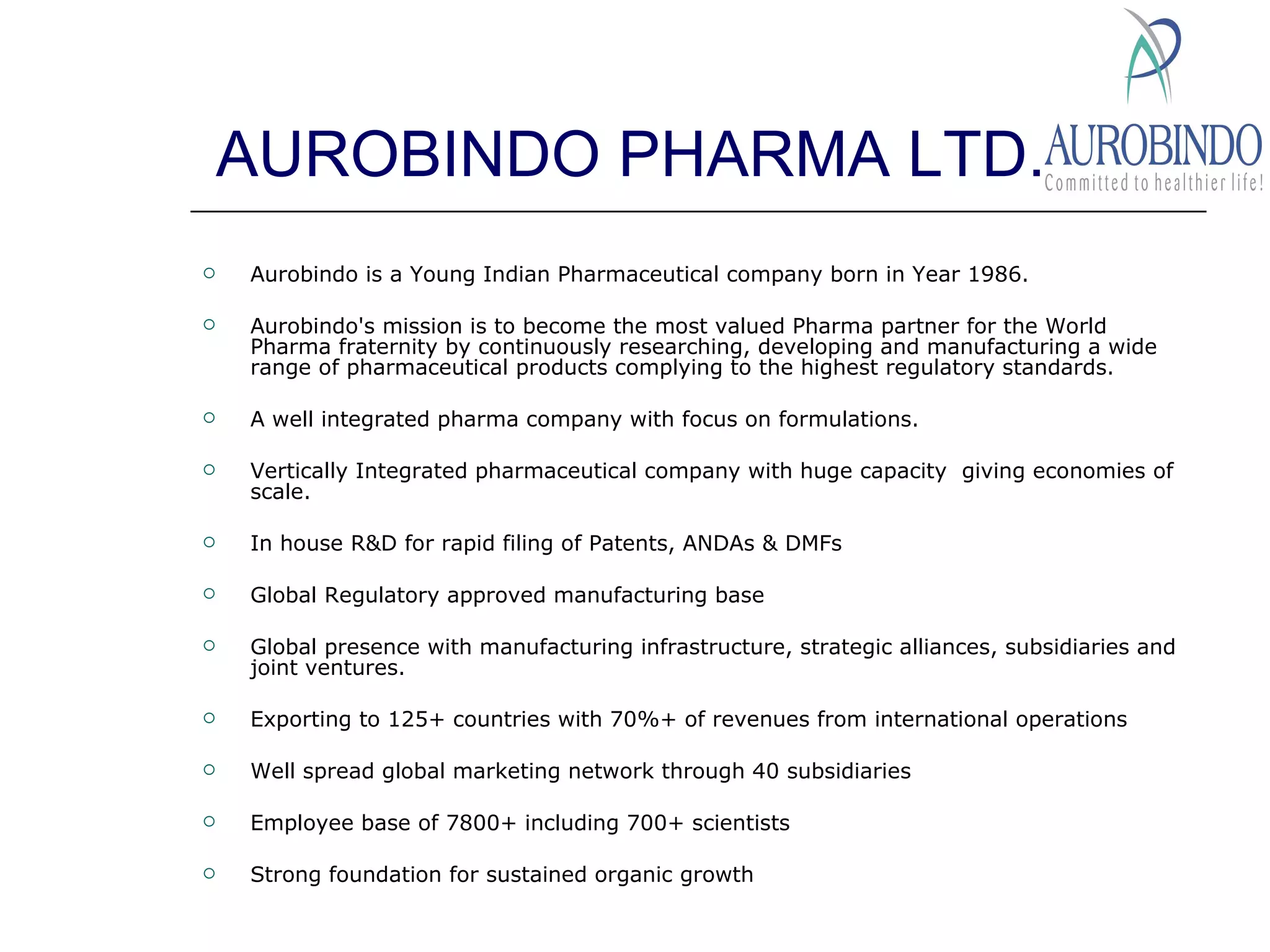 Aurobindo pharma ltd generic licensing | PPT