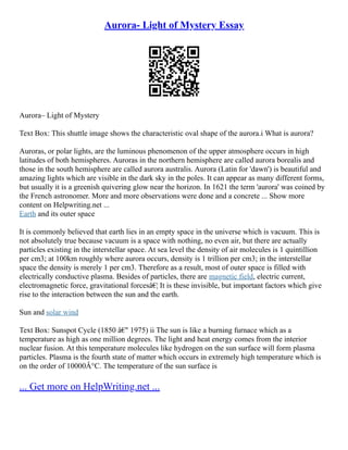 Aurora- Light Of Mystery Essay | PDF