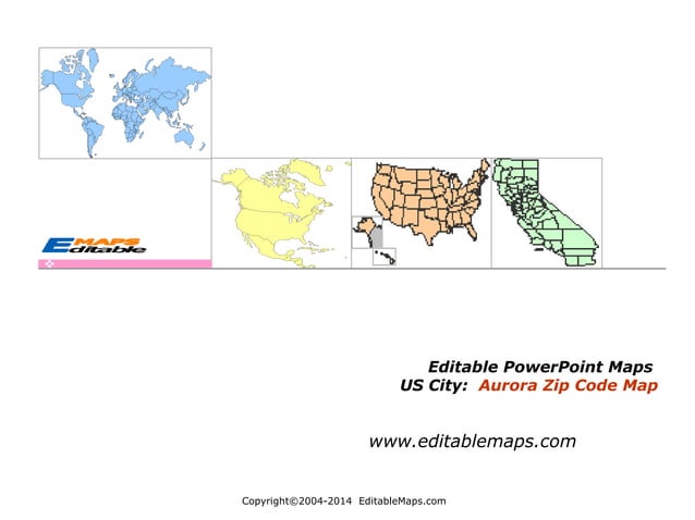 Aurora zip code map,Aurora editable map, Aurora Powerpoint map