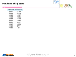 Aurora zip code map,Aurora editable map, Aurora Powerpoint map