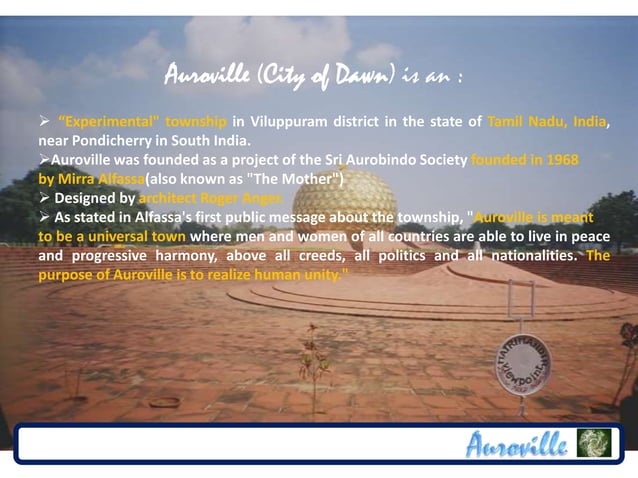 Auroville - City Planning | PPTX