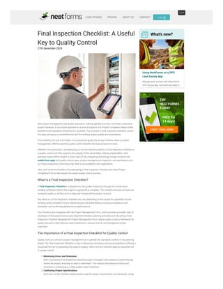 Final Inspection Checklist: A Useful Key to Quality Control | PDF
