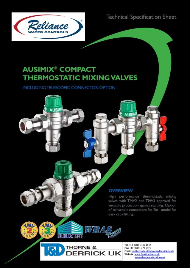 Ausimix Thermostatic Mixing Valve TMV2 & TMV3 - Spec Sheet | PDF