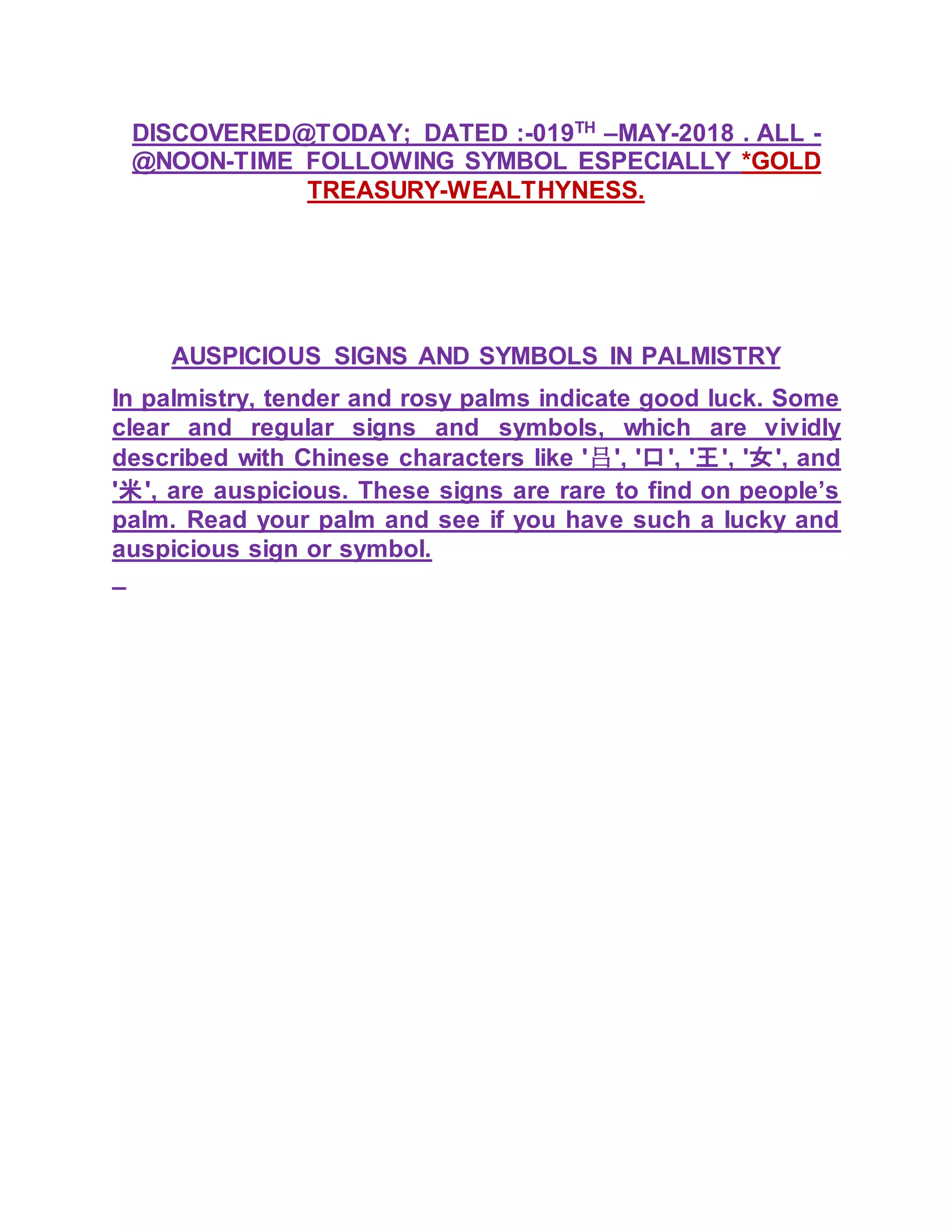 Auspicious signs and symbols in palmistry. | DOCX