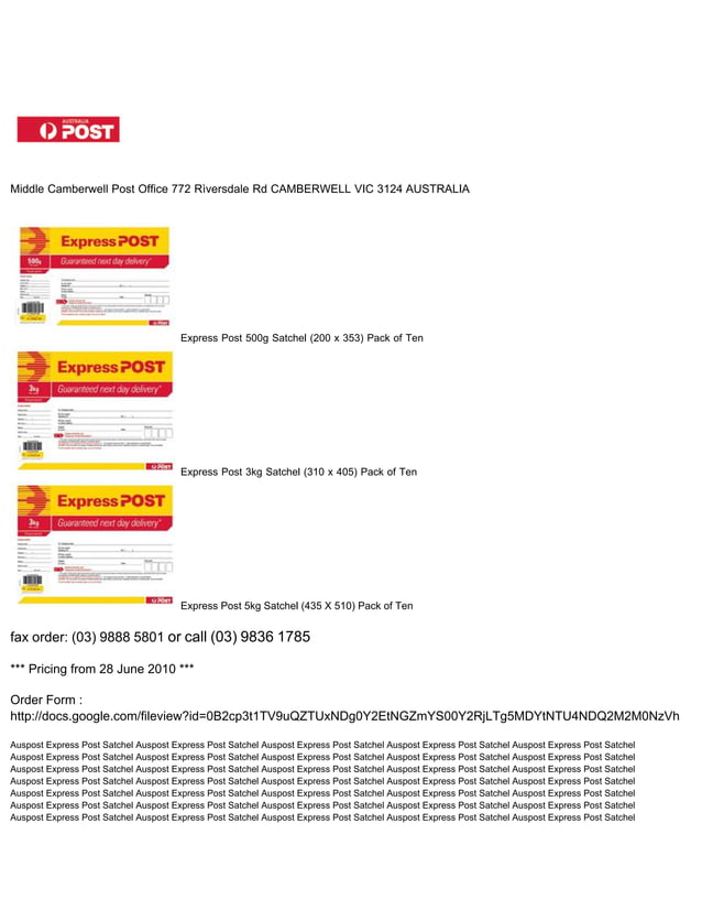 Auspost Express Post Satchel Order Form | PDF