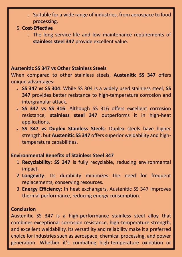 Austenitic SS 347: A Comprehensive Overview | PDF