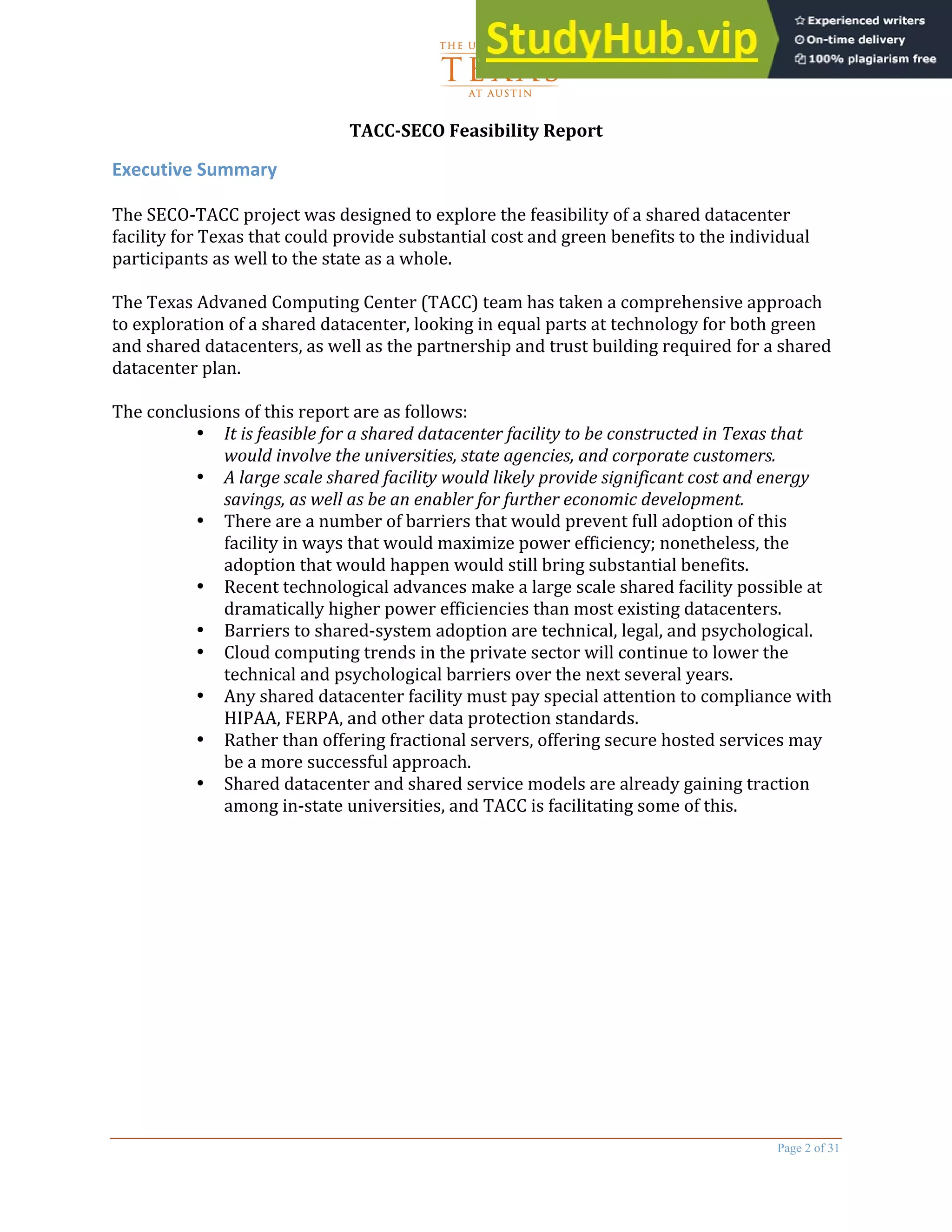 Austin Data Center Project Feasibility Study TACC SECO Final ...