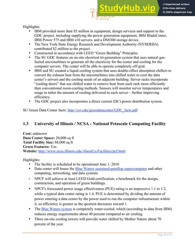 Austin Data Center Project Feasibility Study TACC SECO Final Feasibility Report CM1001 Prepared ...