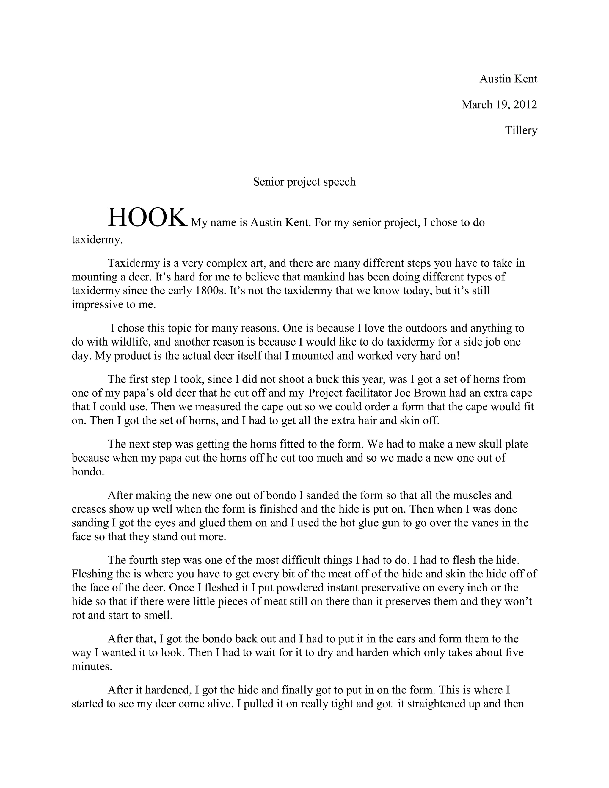 Austin kent seniior project speech | DOCX