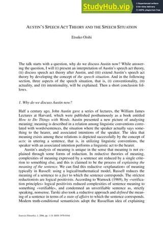 Austin S Speech Act Theory And The Speech Situation | PDF