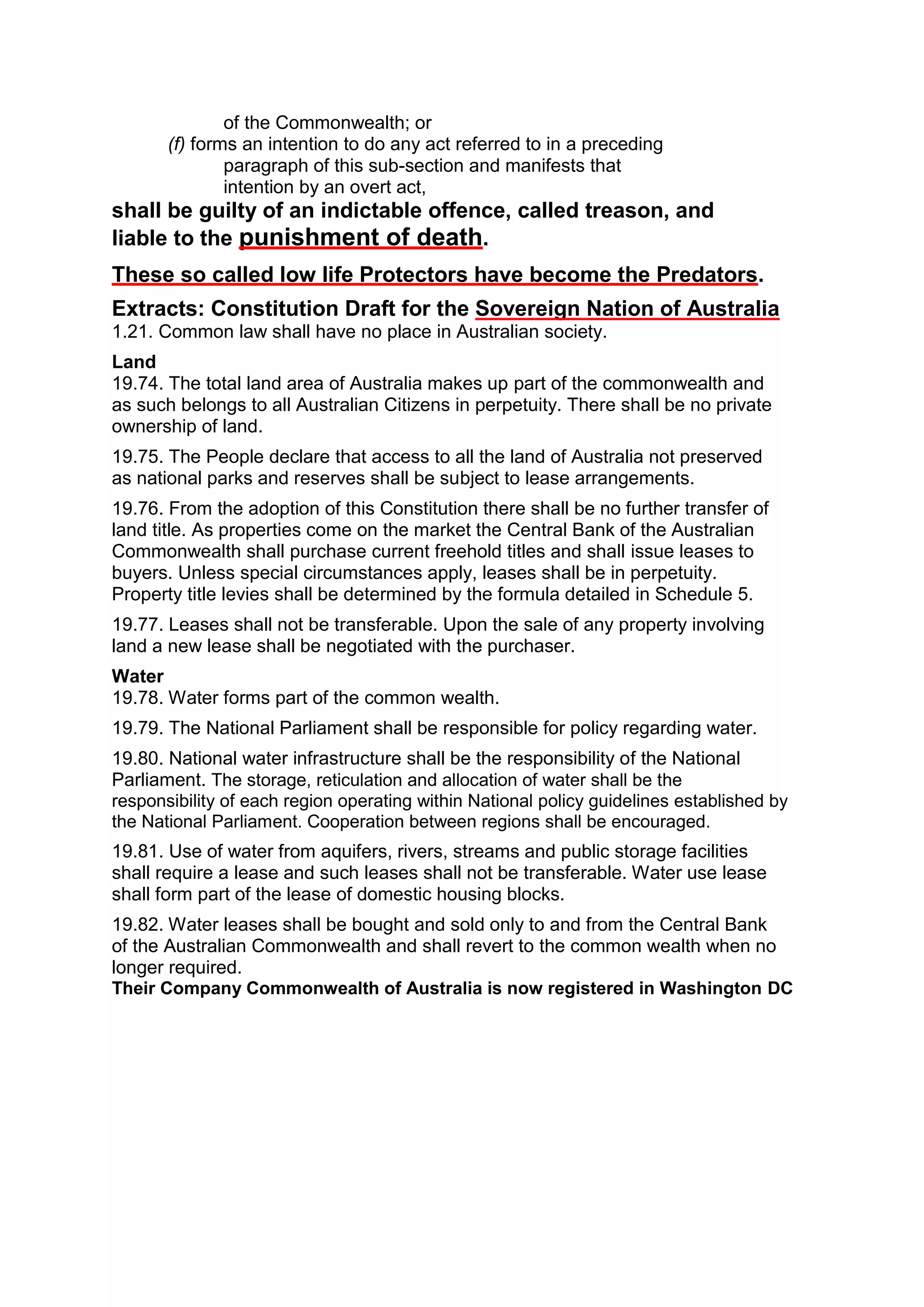 Australia acts 1985 1986 treason from 1973 - rewrite | PDF