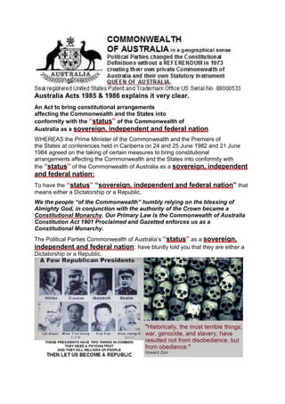 Australia acts 1985 1986 treason from 1973 - rewrite | PDF