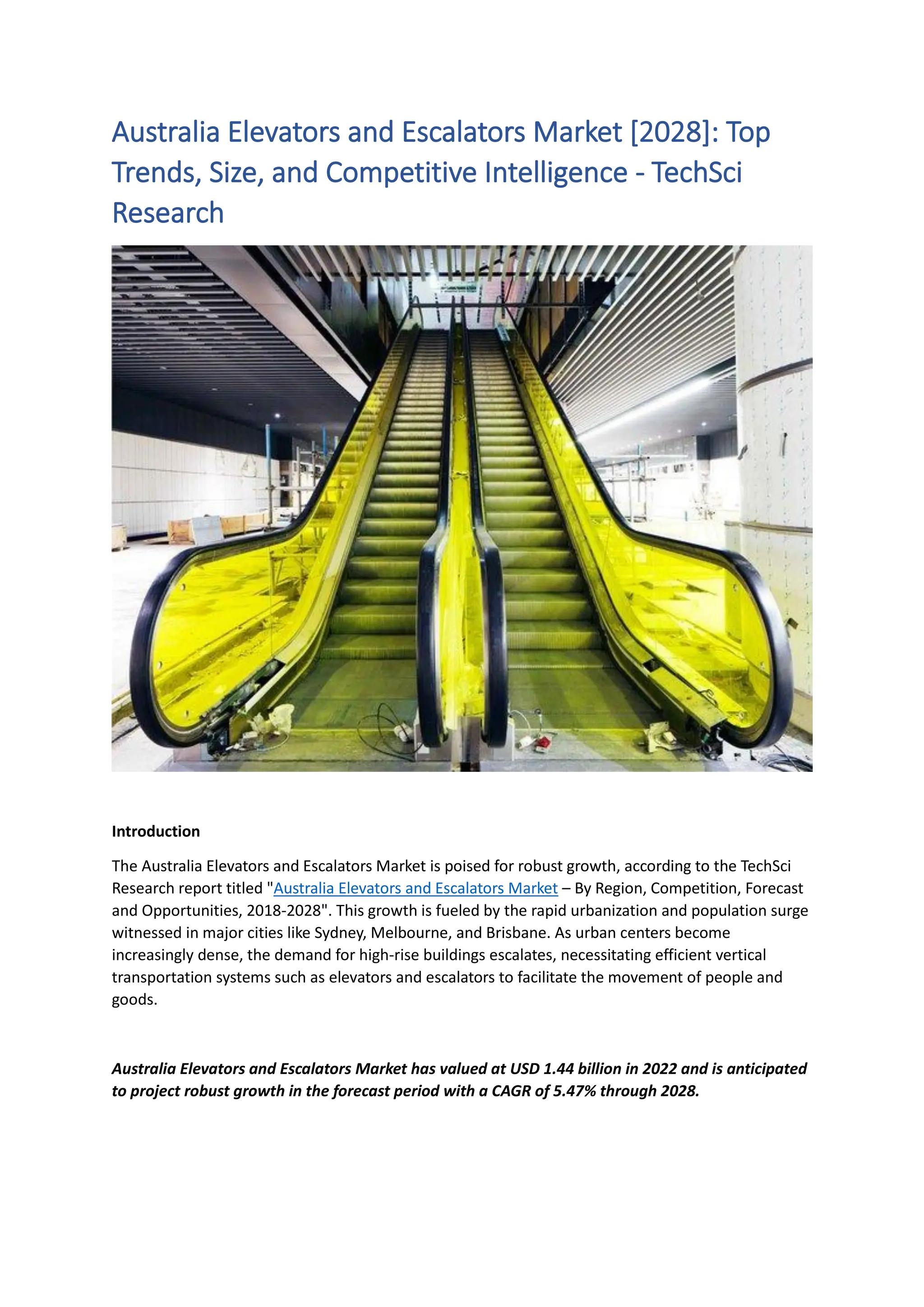 Australia Elevators and Escalators Market: Trajectory of Growth ...