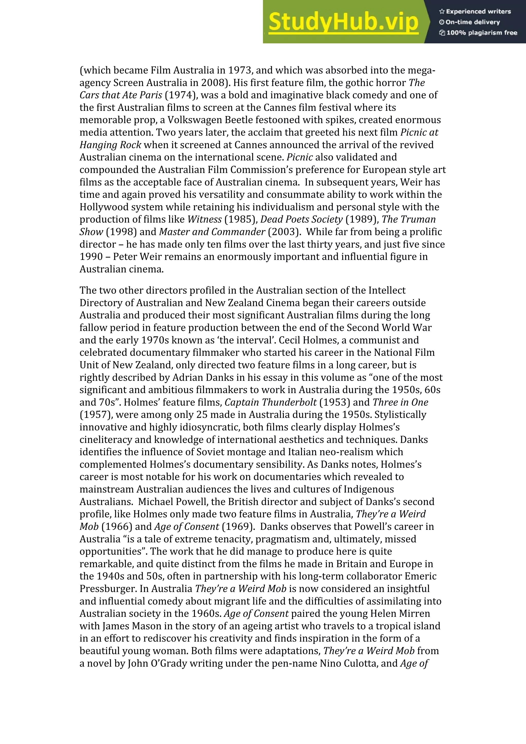 Australian Cinema Introduction | PDF