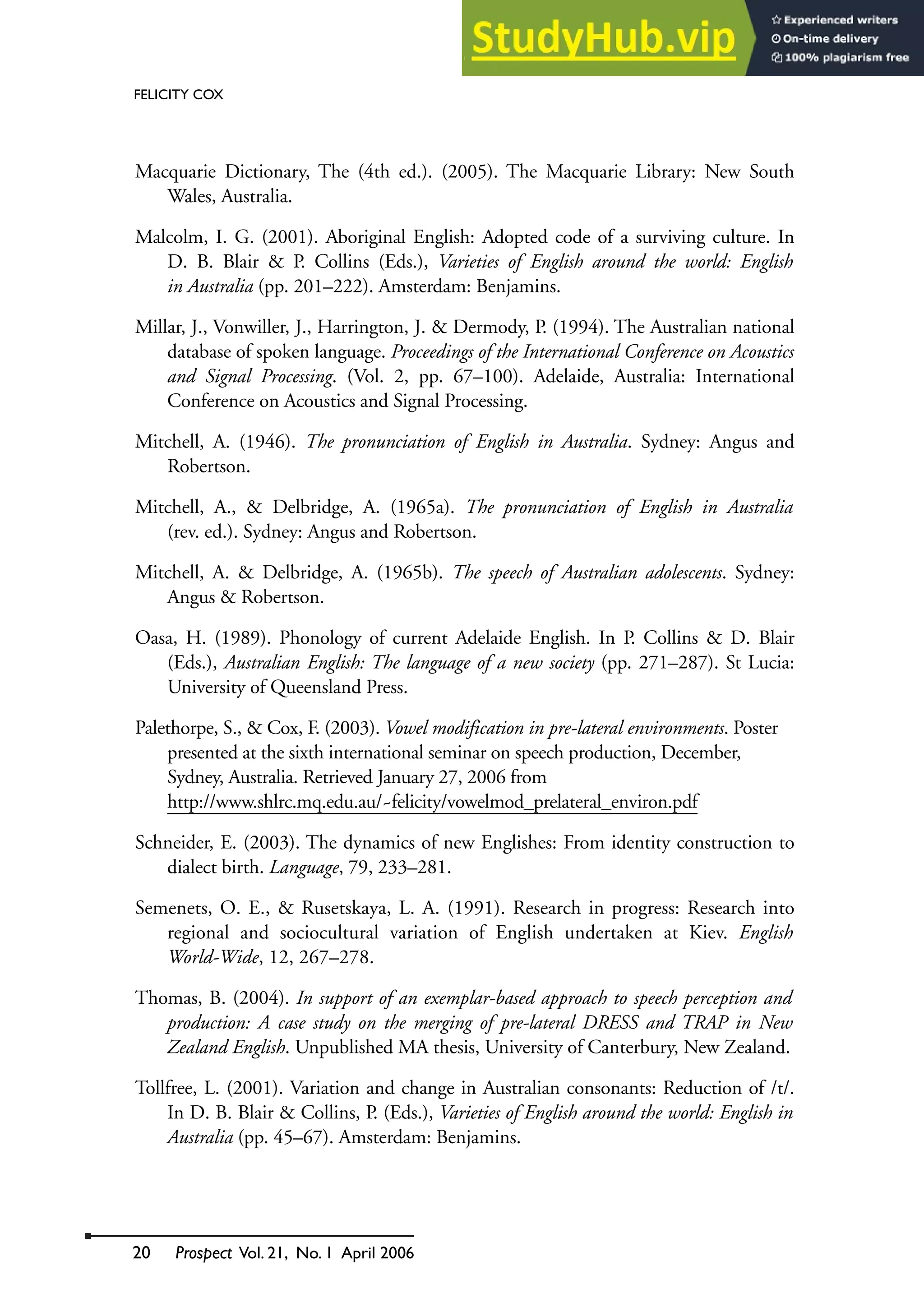 Australian English Pronunciation Into The 21St Century | PDF