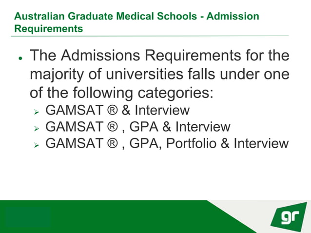 Australian Graduate Medical Schools - Admission Requirements | PPTX