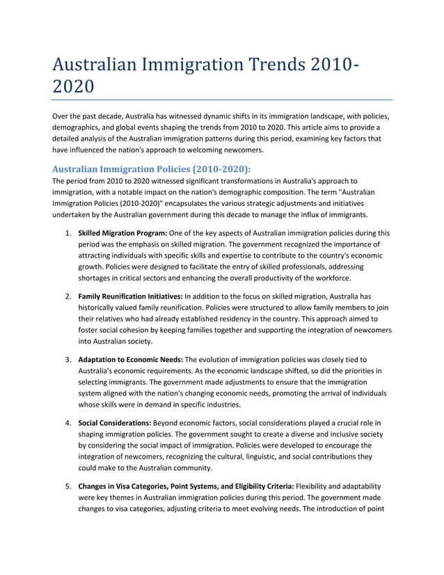 Australian Immigration Trends 2010-2020.docx | Political Issues ...
