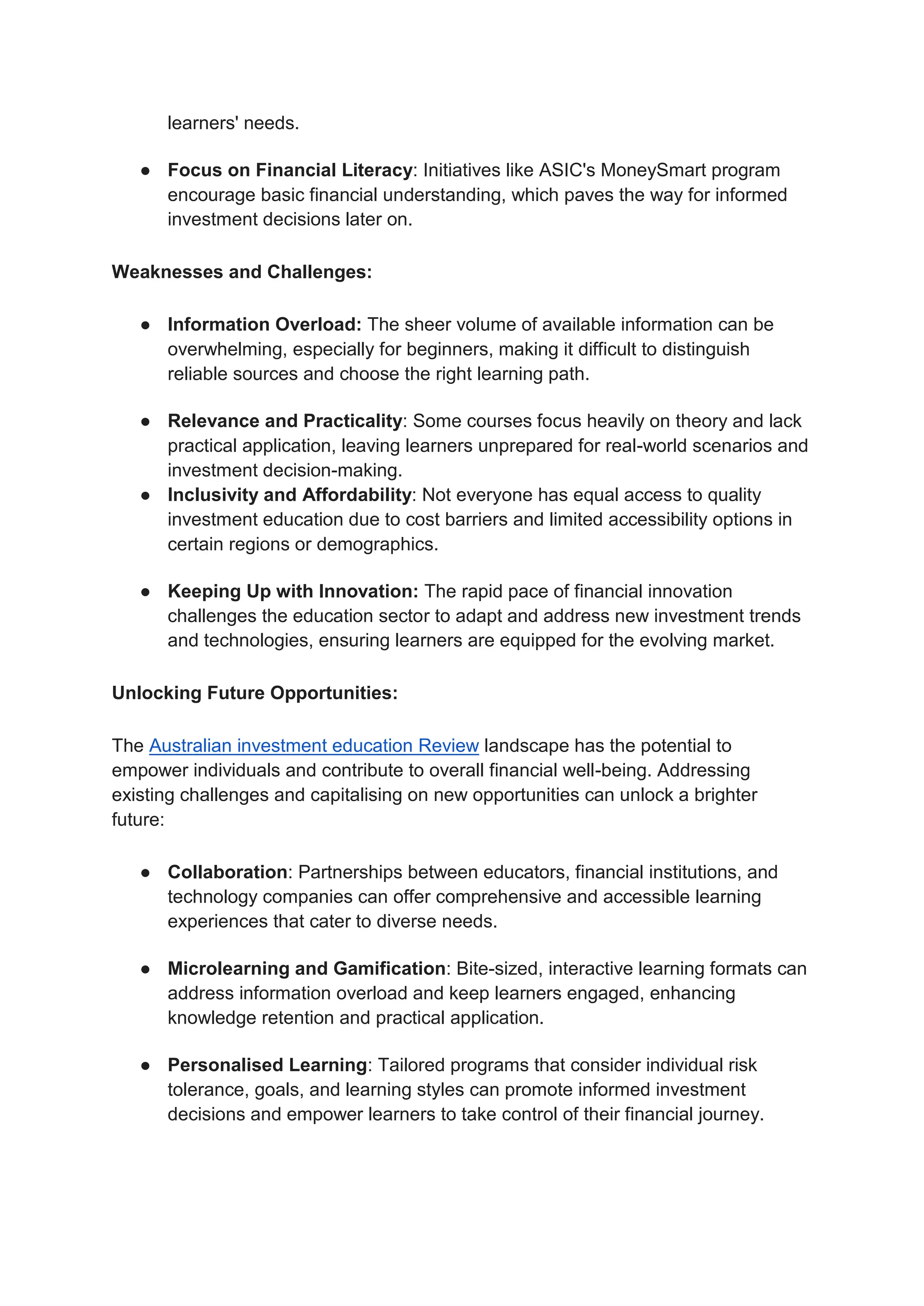 Australian Investment Education Review_ Strengths, Weaknesses, and ...