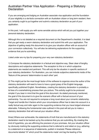 Australian Partner Visa Application - Preparing a Statutory Declaration ...