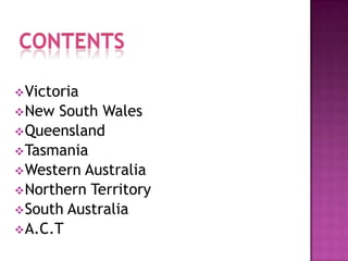 Australian states | PPTX | Australia and Oceania Travel | Travel Locations