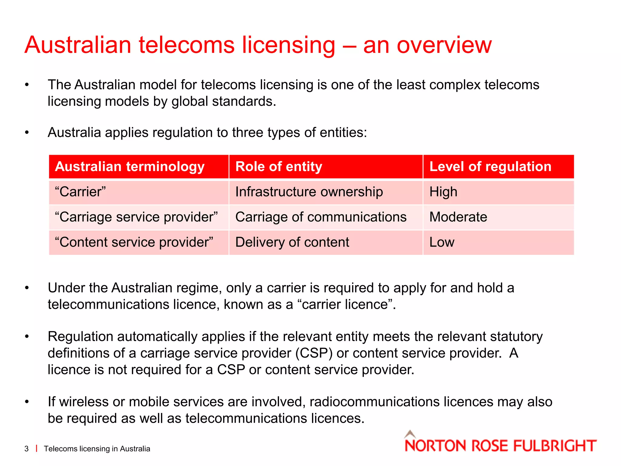 Australian telecoms licensing - An overview | PPTX