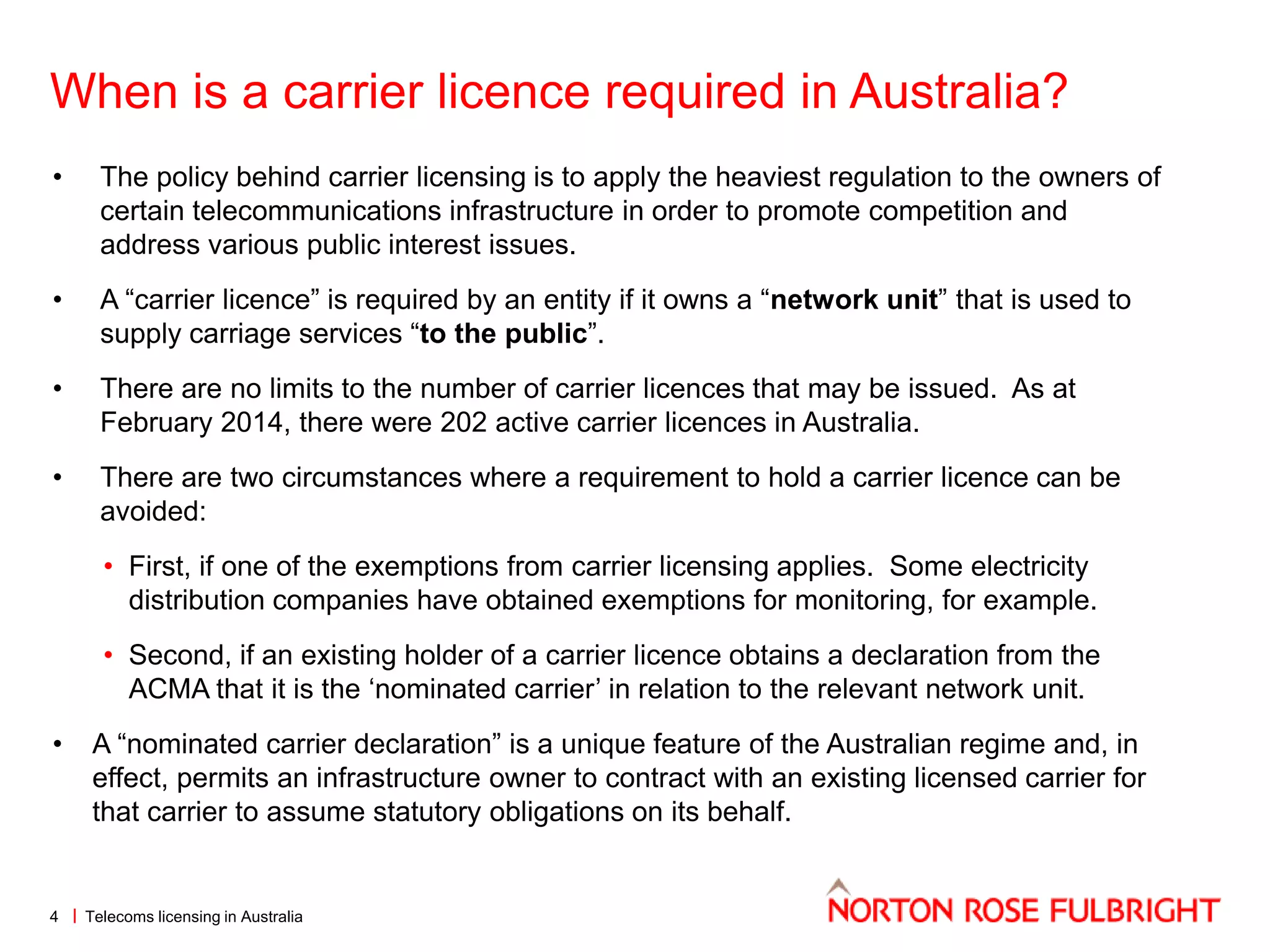Australian telecoms licensing - An overview | PPTX
