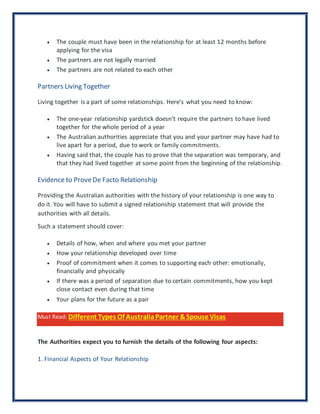Australia partner visa how to meet de facto relationship requirements ...
