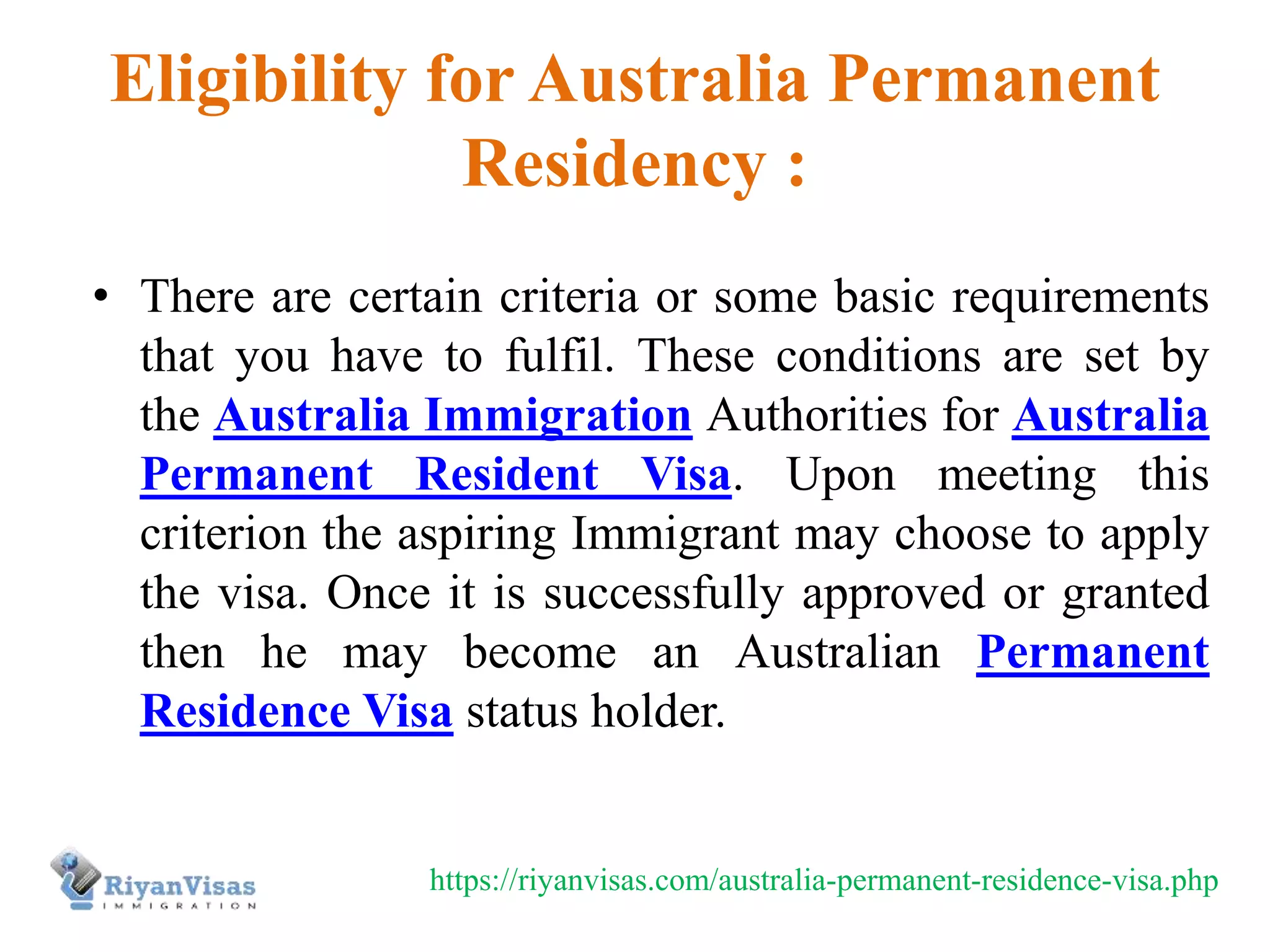 Australia permanent residence visa ppt | PPTX