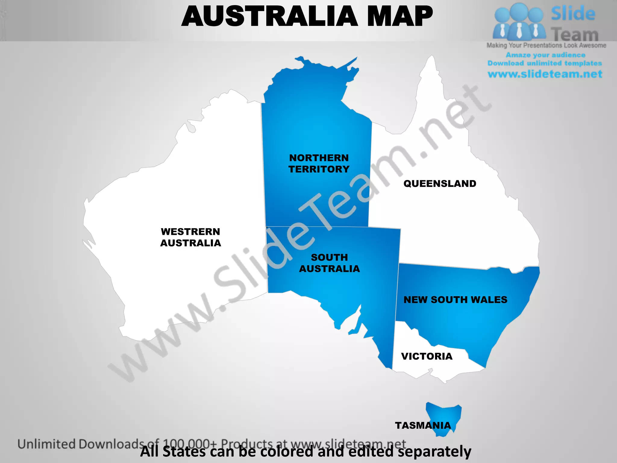 Australia powerpoint editable continent map with countries templates ...