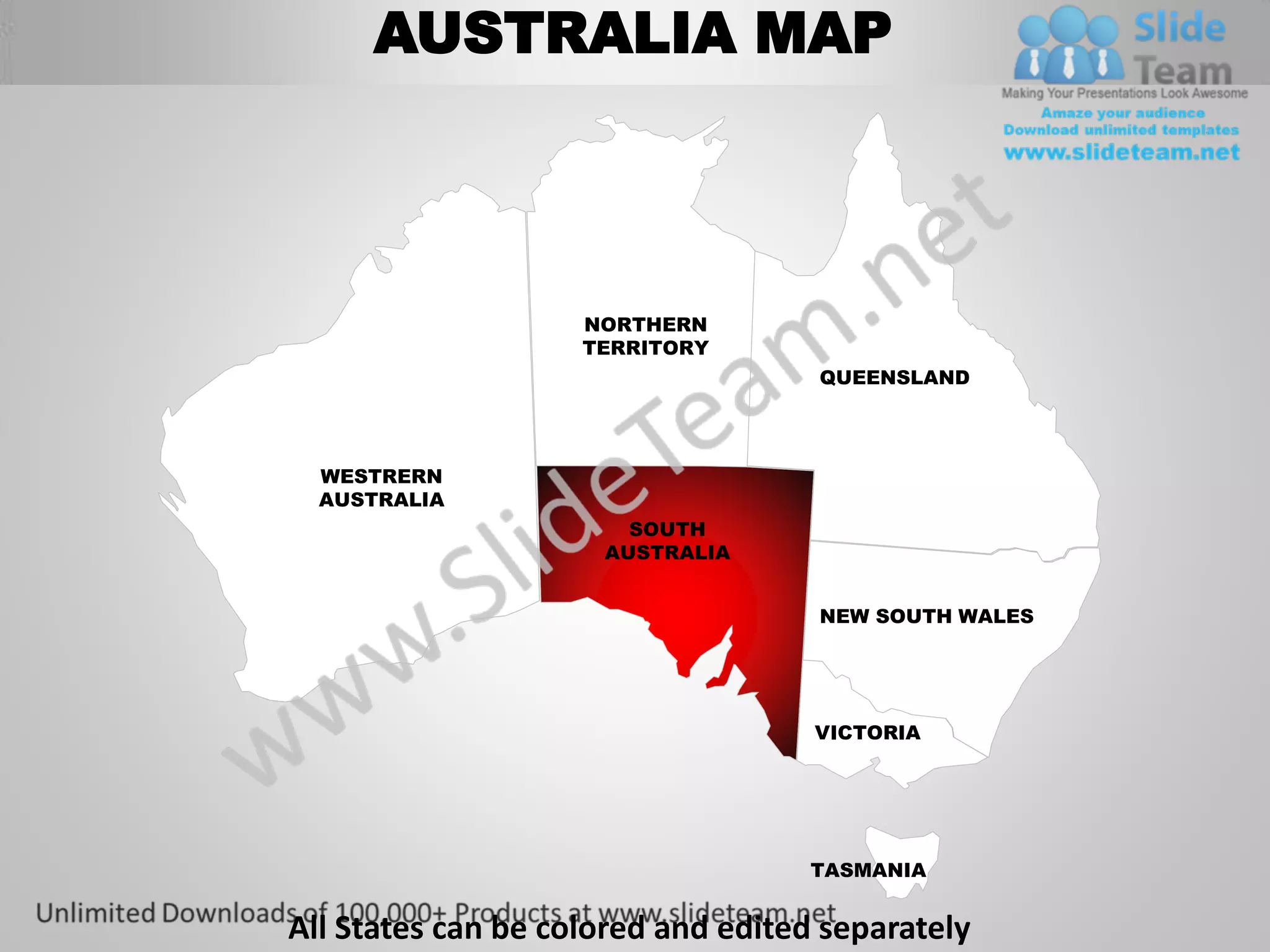 Australia powerpoint editable continent map with countries templates ...